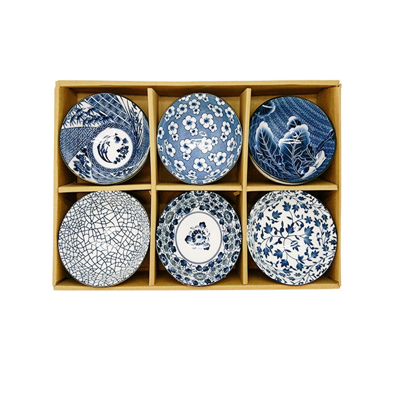 Blue Flower 6pc Bowl Set